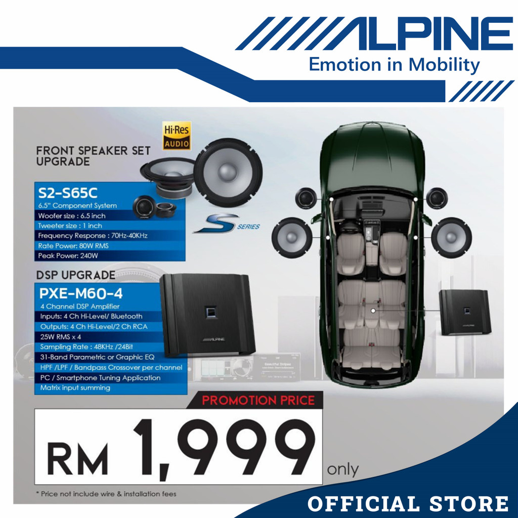 Alpine Package Set 2 Way Component 6.5" Speaker With 4 Channel DSP Digital Signal Processor S2 ...