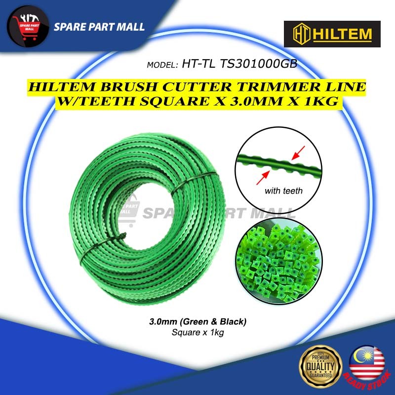 HILTEM BRUSH CUTTER TRIMMER LINE W/SAW TEETH (3.0MM X1KG) GREEN BLACK GRASS CUTTING STRING TALI ...