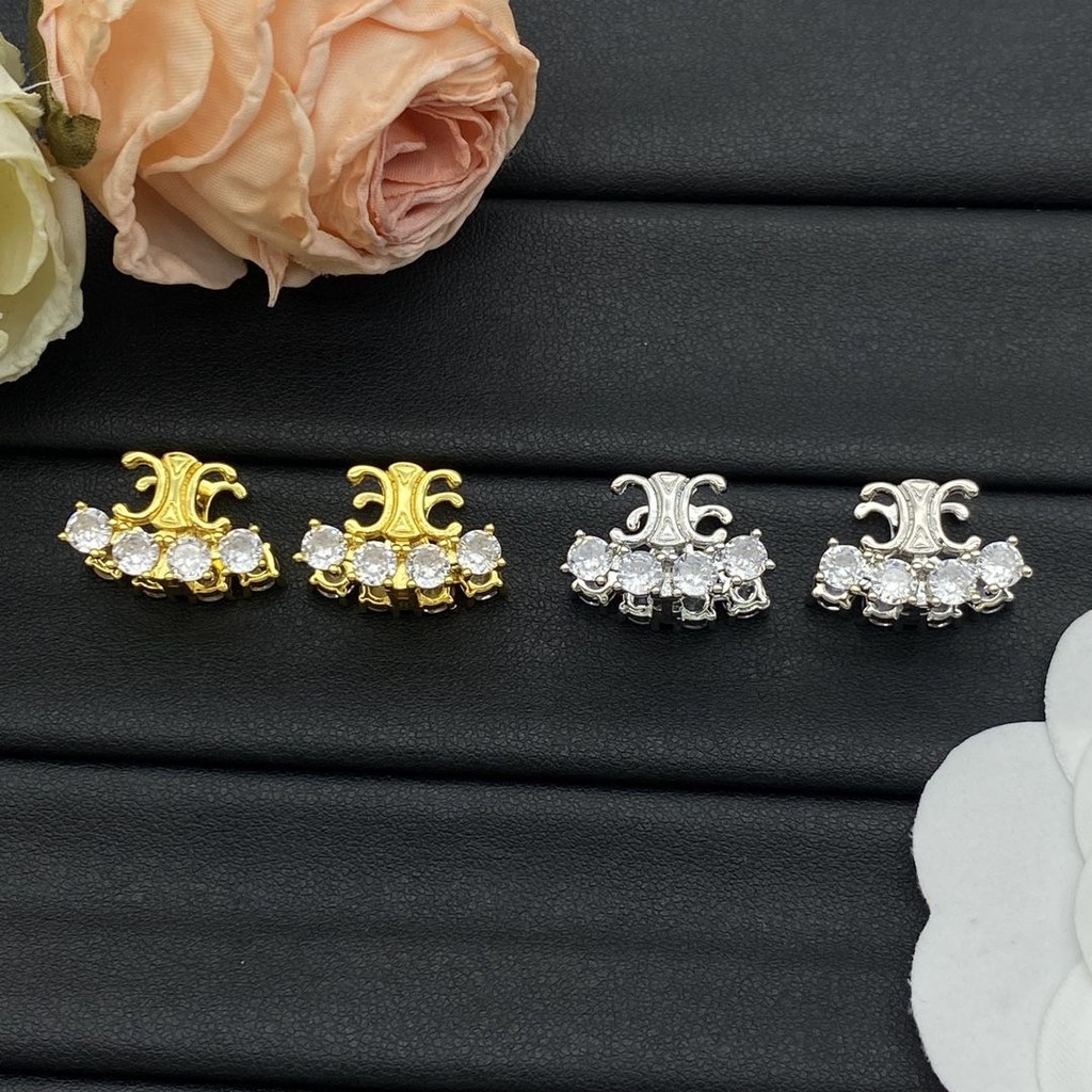 Celine French Celine Letter Stud Earrings Set With Diamonds, Versatile ...