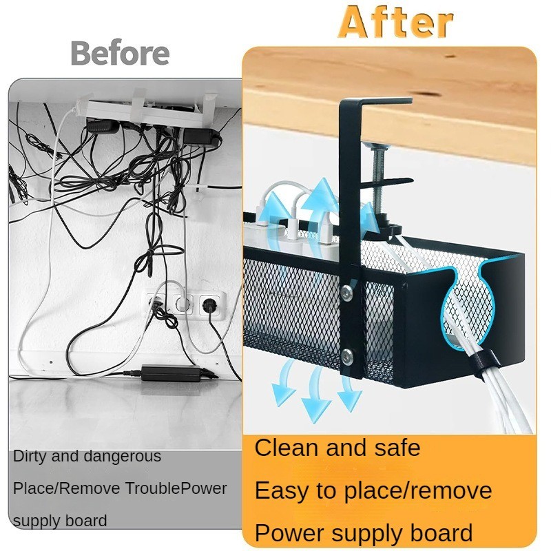 Cable Management Box Under Desk Home Office No Drill Wire Organizer ...