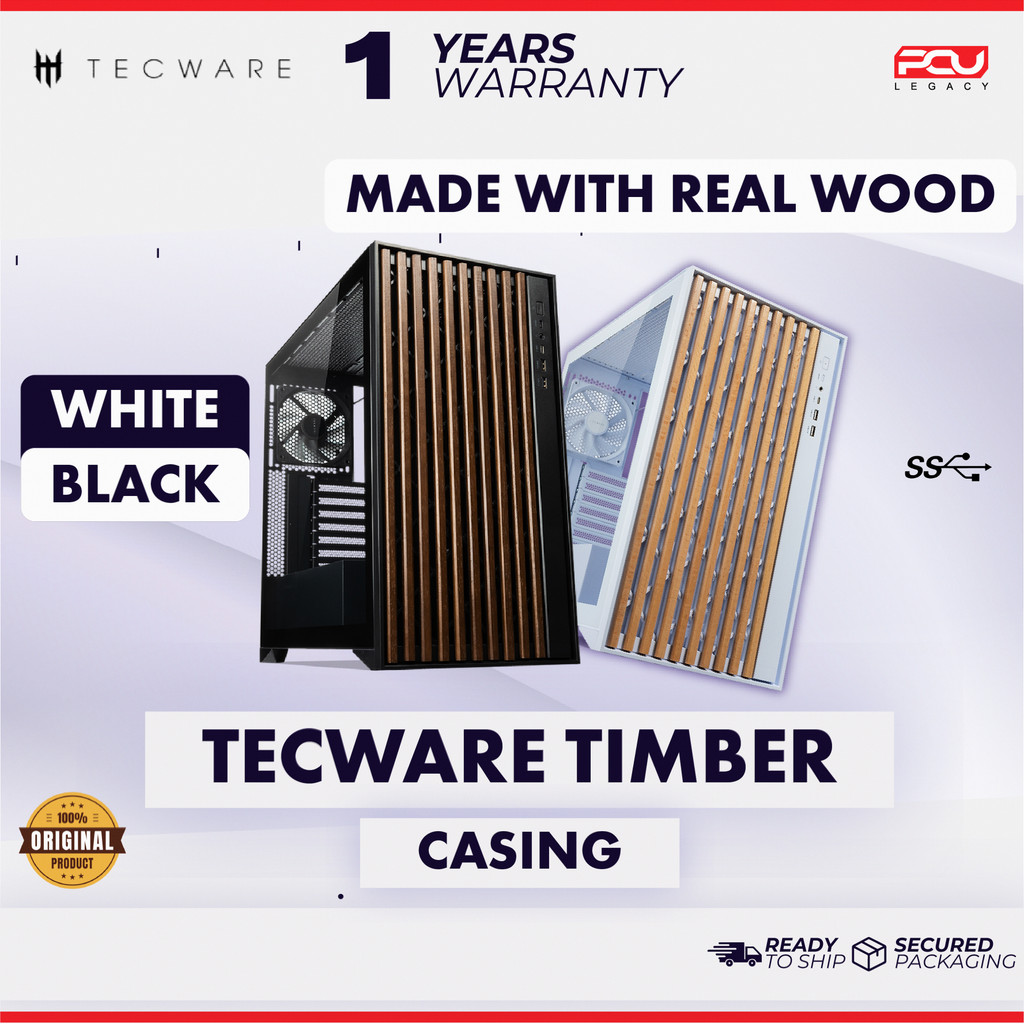 TECWARE TIMBER TG ATX CASE - BLACK / WHITE | Shopee Malaysia