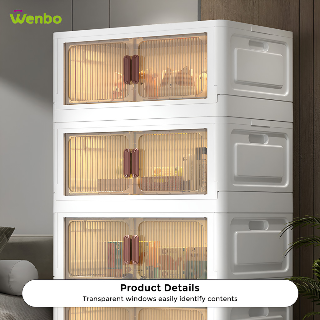 Wenbo [3 Layer] Installation-Free Large Storage Plastic Cabinet Multi-Functional Storage Box ...