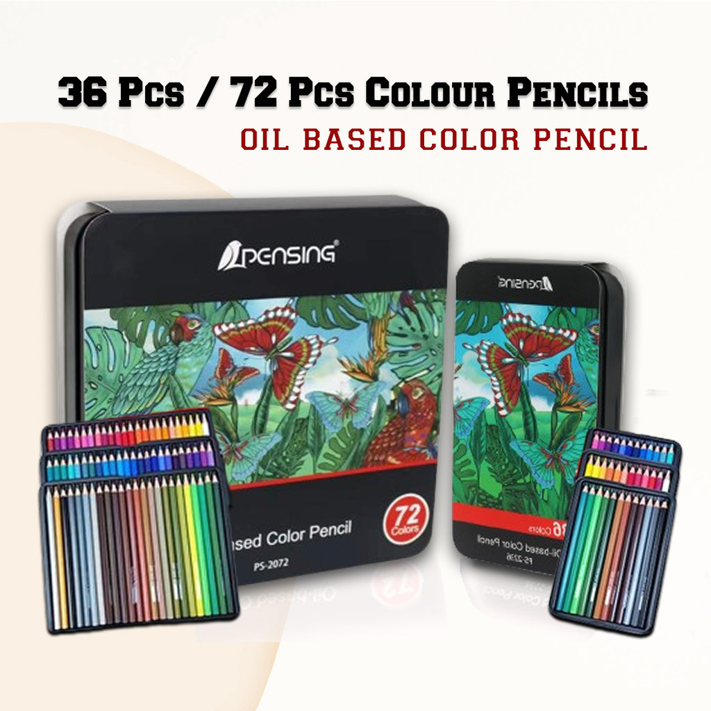 PENSING Iron Box Set 72 & 36 Color Leadhexagonal Rod Oily Color Pencil ...