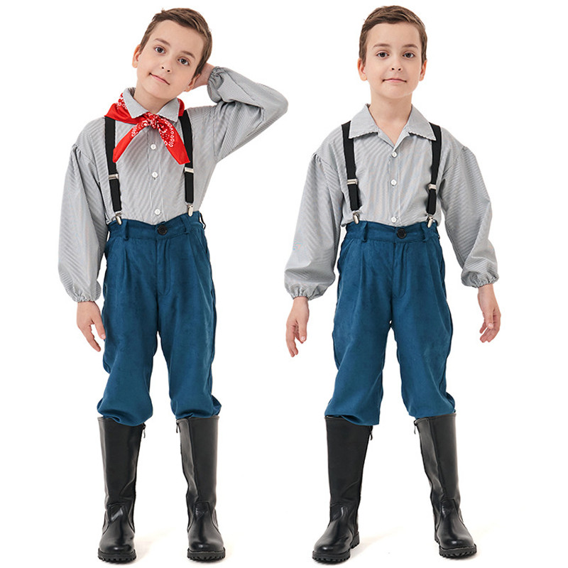 Field Farmer Cosplay Costume For Kids European Boy Grey Shirt Blue ...