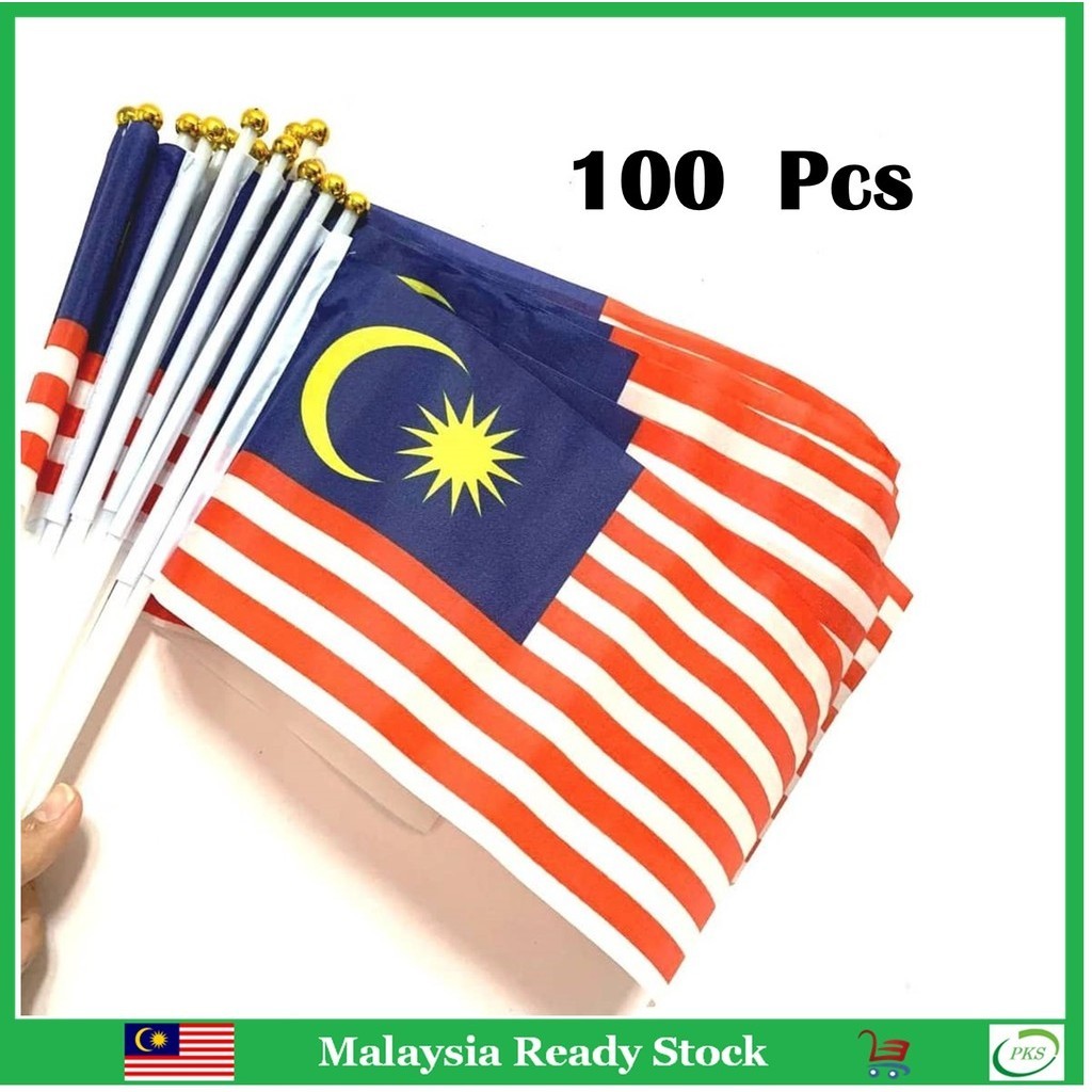 100pc Hand Flag Malaysia 14x28cm / Bendera Tangan Jalur Gemilang ...