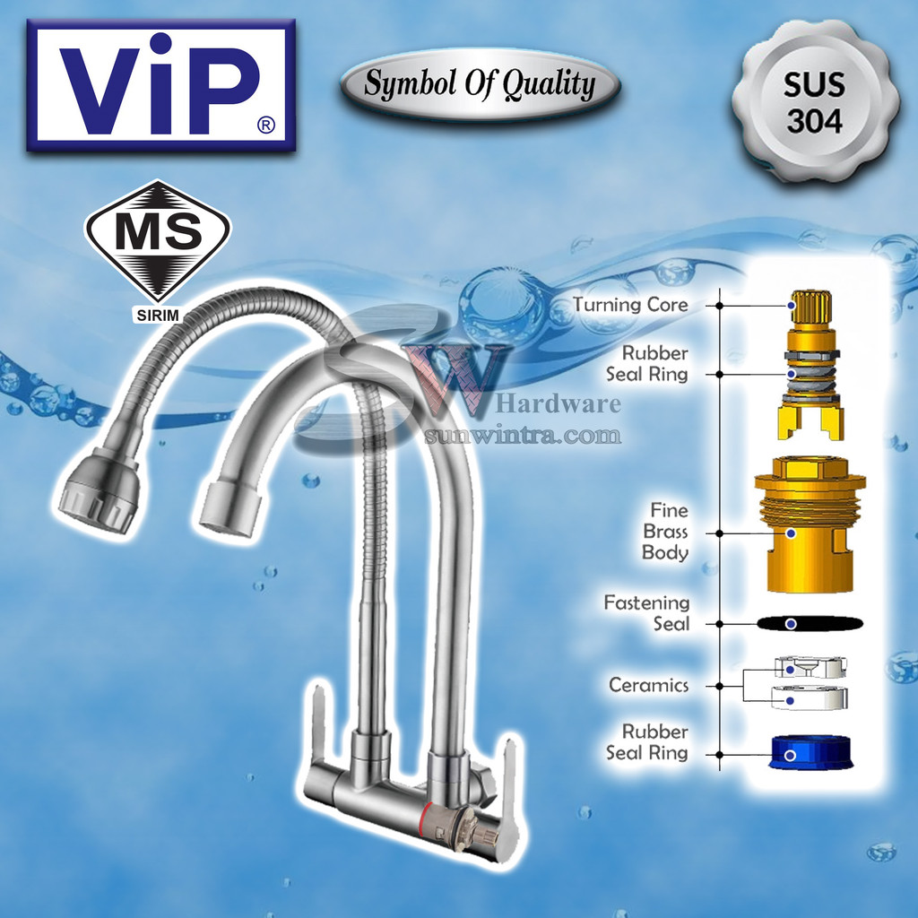 VIP SUS304 STAINLESS STEEL DOUBLE WALL SINK TAP #SS-3623 SS3623 TAP ...