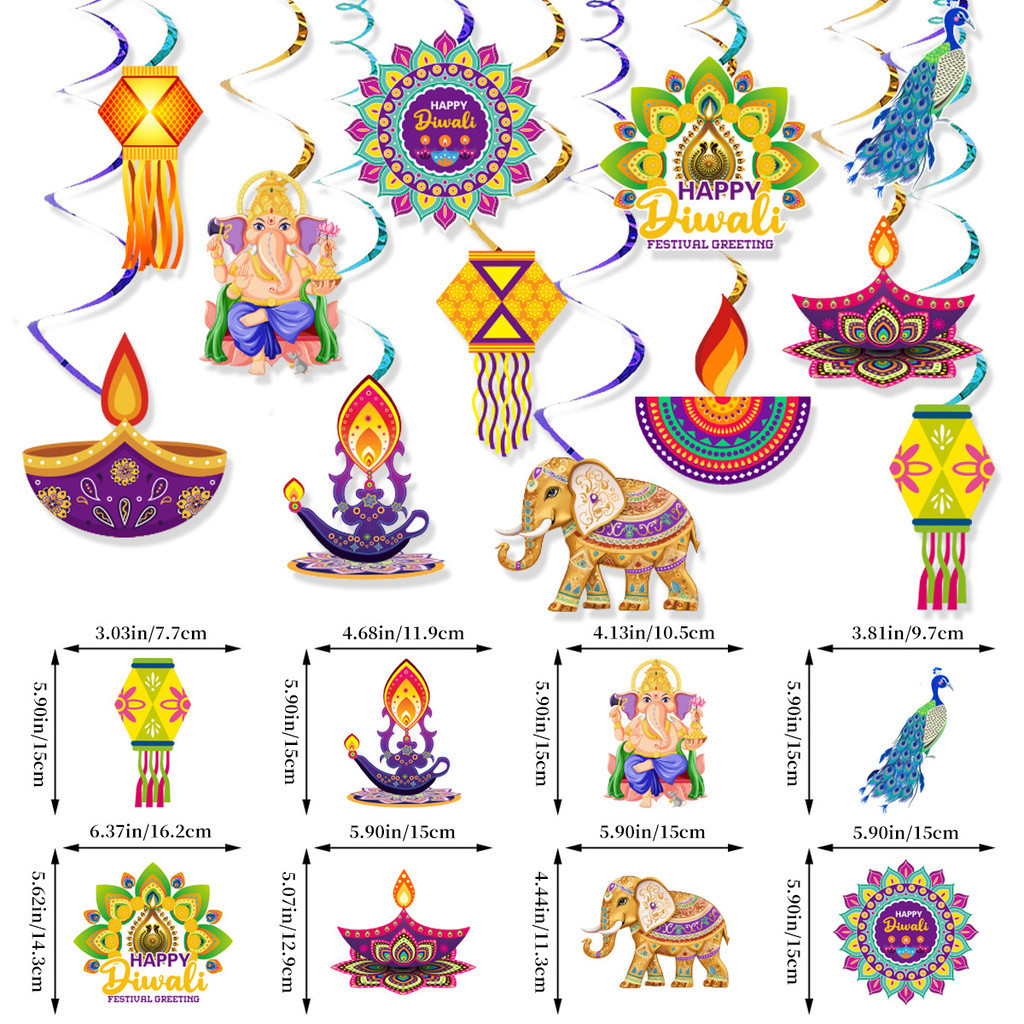 Deepavali Decoration Banner Candle Pull Flag Happy Diwali Spiral Banner ...