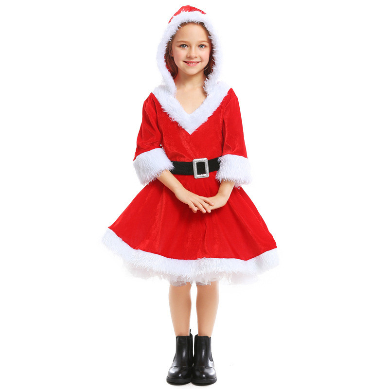 Red Christmas Dress For Kids Girl Winter Santa Claus Cosplay Costume ...