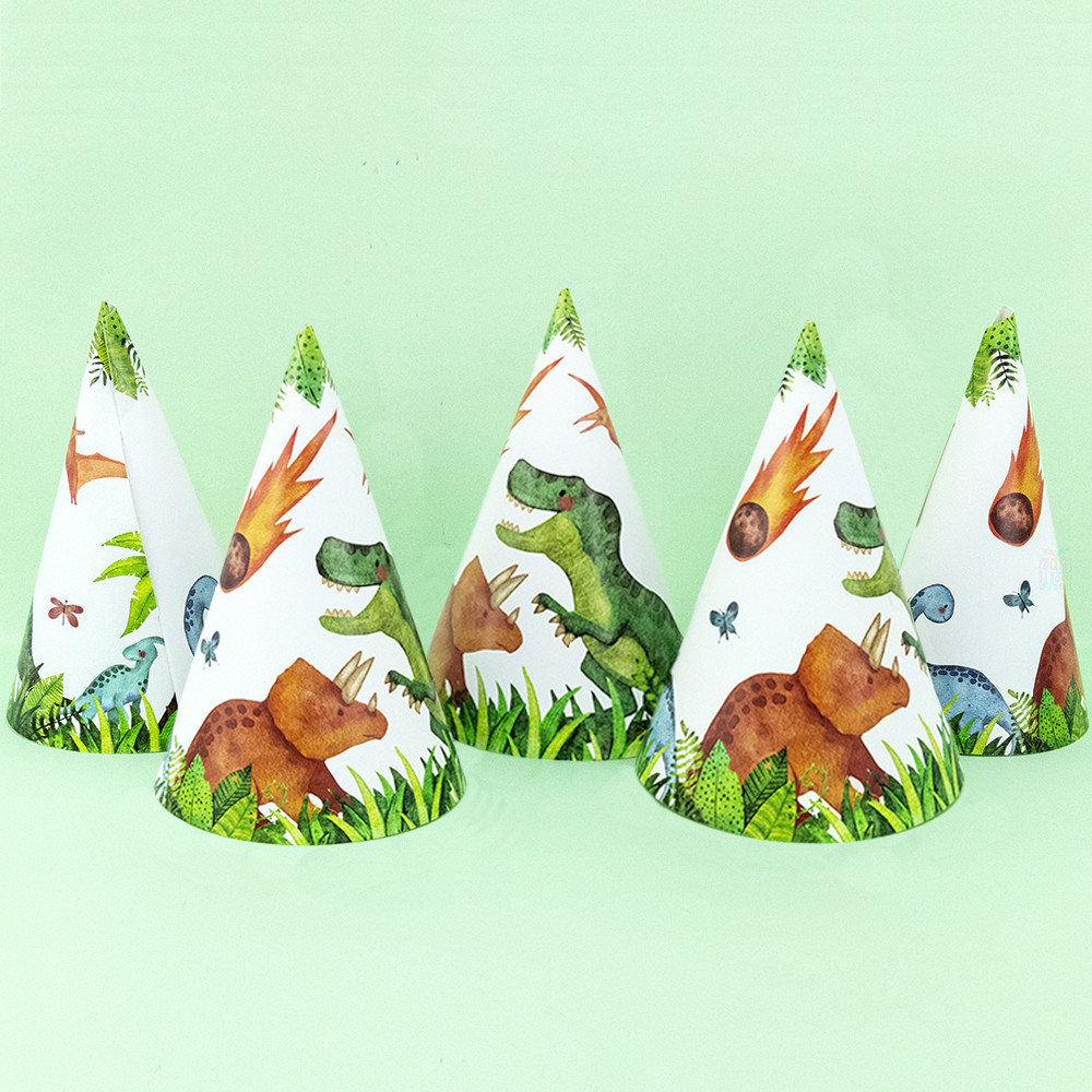 6pcs T REX Comet Birthday Hat Paper Cap for Kids Boy Dinosaur Theme ...