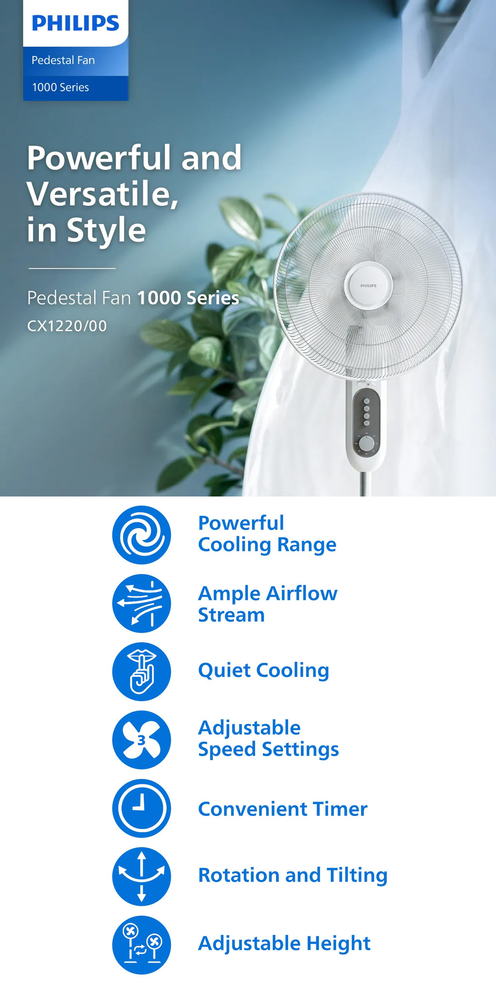 Philips Pedestal Stand Fan 1000 Series / 600 Series ACP620/01 CX1220/00 ...