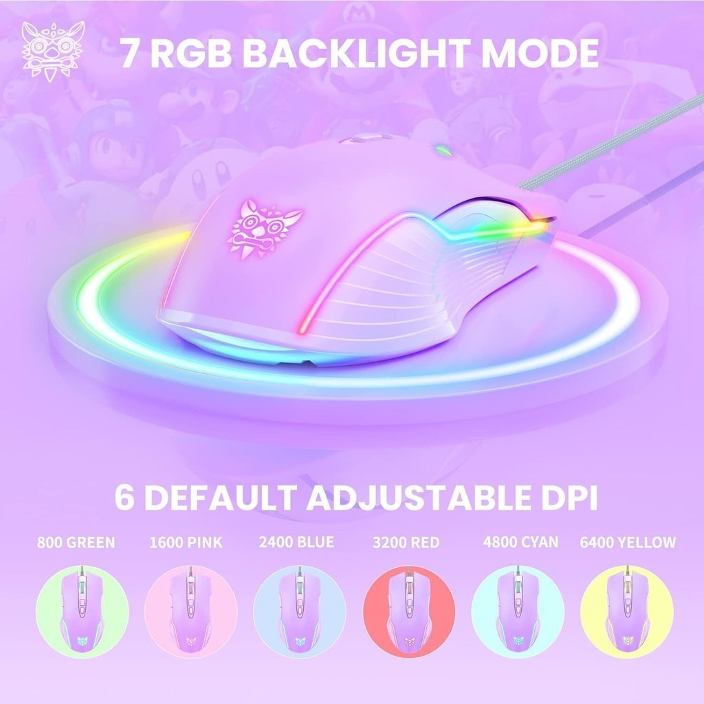 USB Wired Computer Gaming Mouse Purple Gamer Mice Ergonomic Optical ...