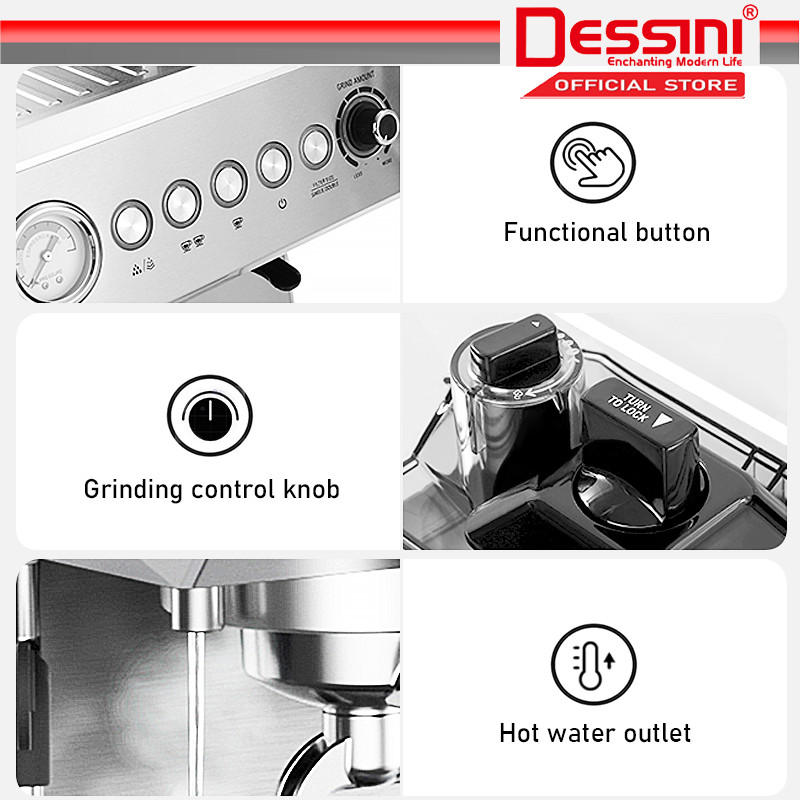 DESSINI ITALY 20 Bar 2.3L Espresso Coffee Maker Brew Cappuccino Latte ...