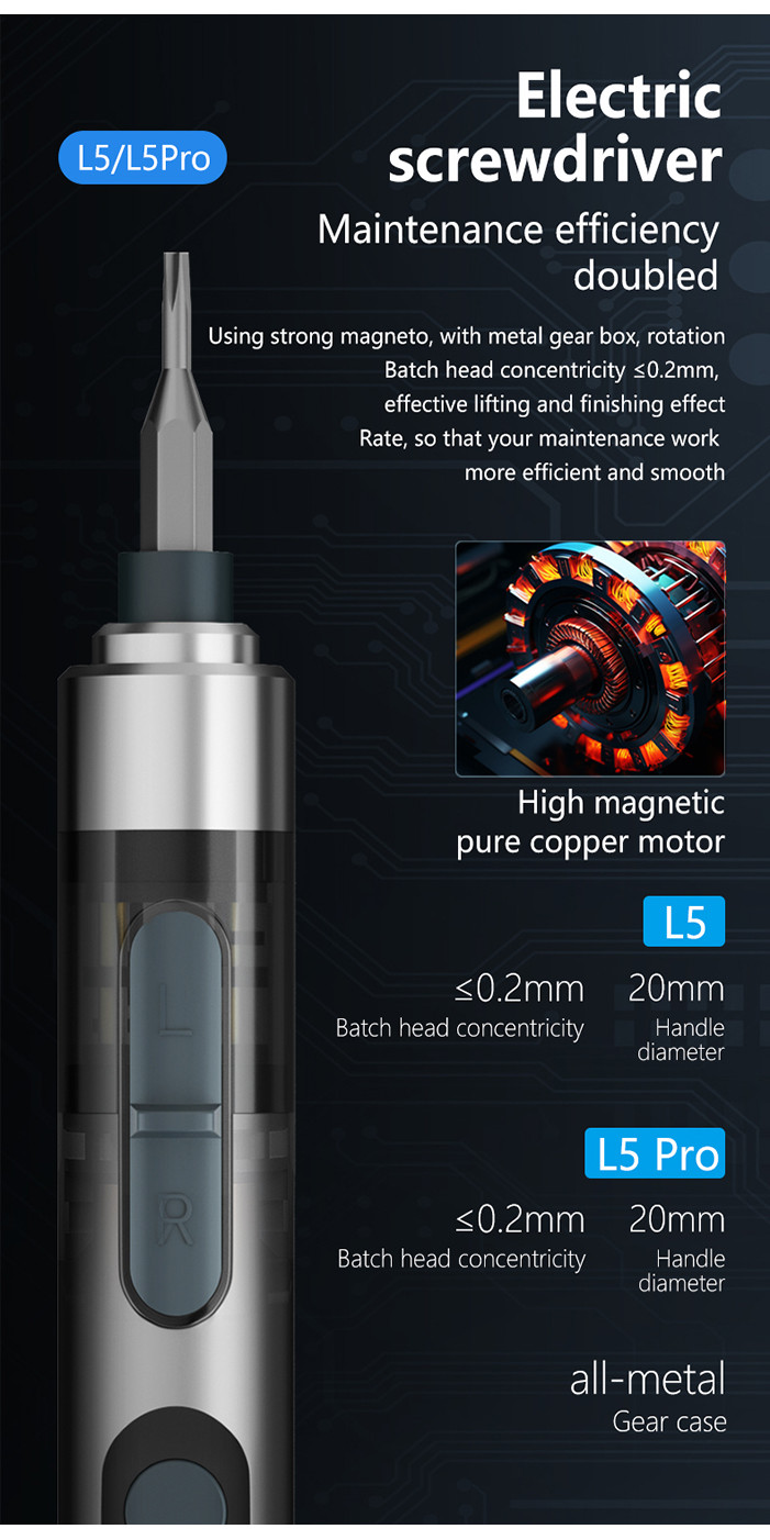 MaAnt L5 Pro Multifunctional Electric Screwdriver Set with 12/24 Batch Heads for Mobile Phone ...