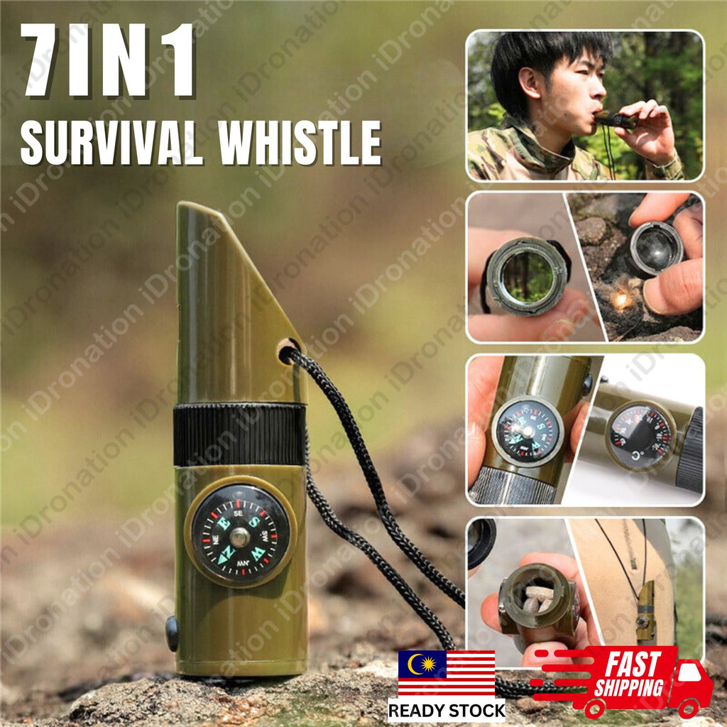 7 In 1 Camping Compass Thermometer Flashlight Magnifier Survival ...
