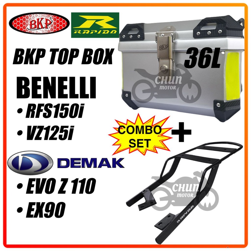 BKP Motorcycle 36L Box Monolock + RAPIDO Monorack Set Benelli RFS150i ...