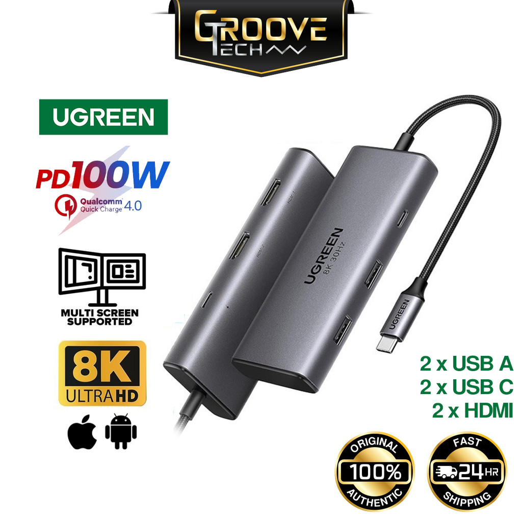 UGREEN USB C Hub Dual HDMI Ports Two Display Adapter Extend Mirror ...