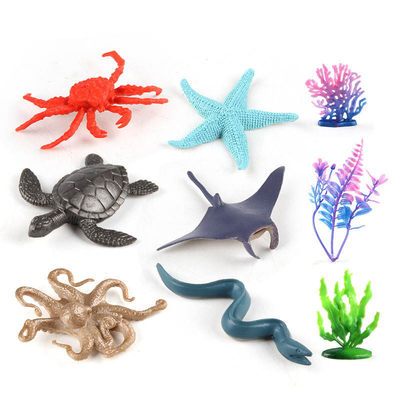 Miniature Ocean Realistic Animal Model Set With Dolphin Turtle Crab And ...