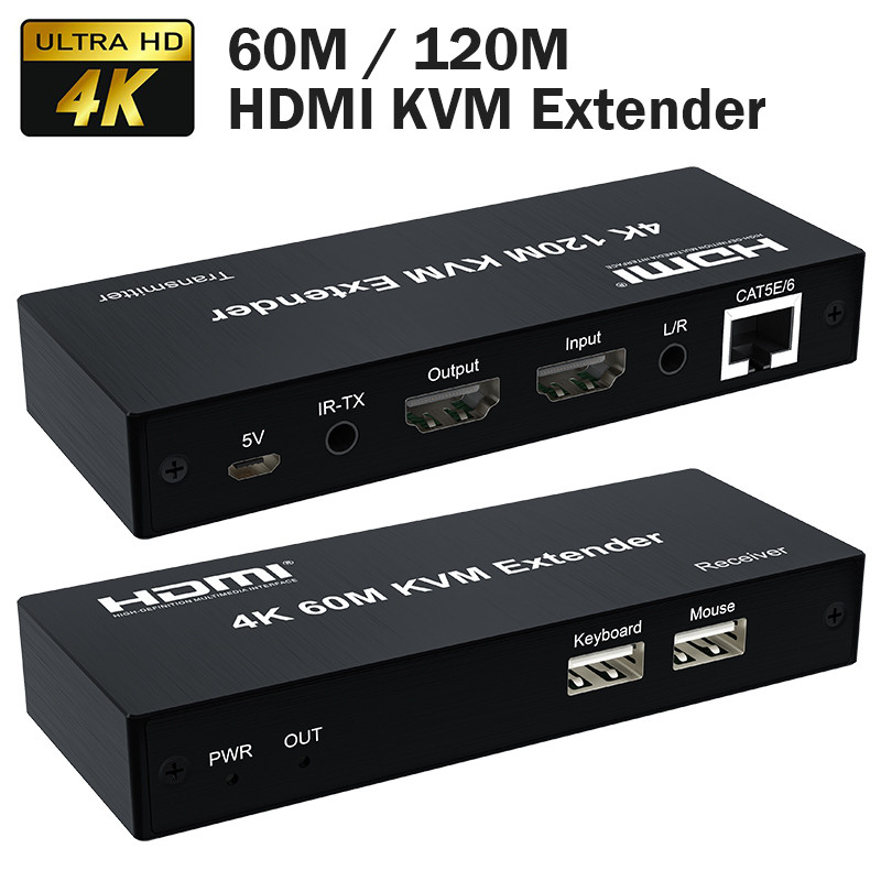 4K 30Hz 60M 120M HDMI KVM Extender over Rj45 Cat5e/6 Cable HDMI USB KVM Extender Transmitter ...