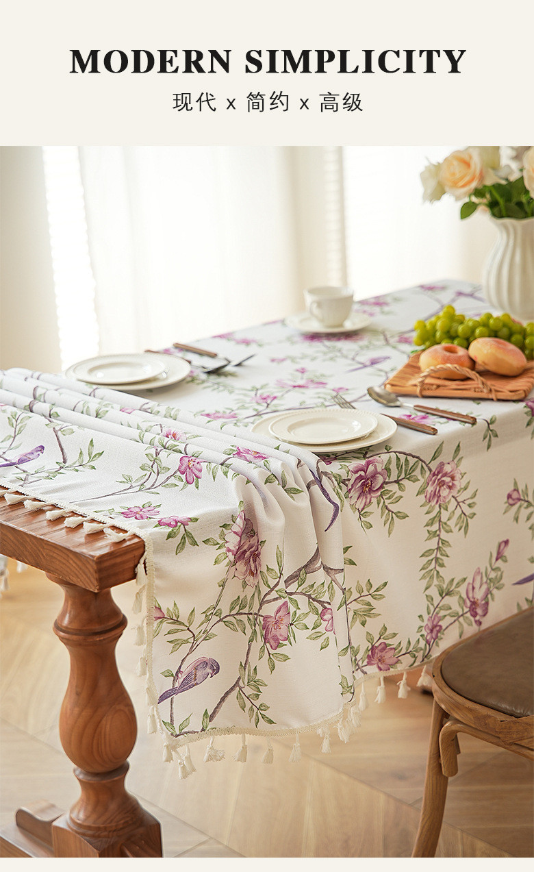 135 * 260cm Tablecloth ins Style Tassel Flower Bird Print French ...