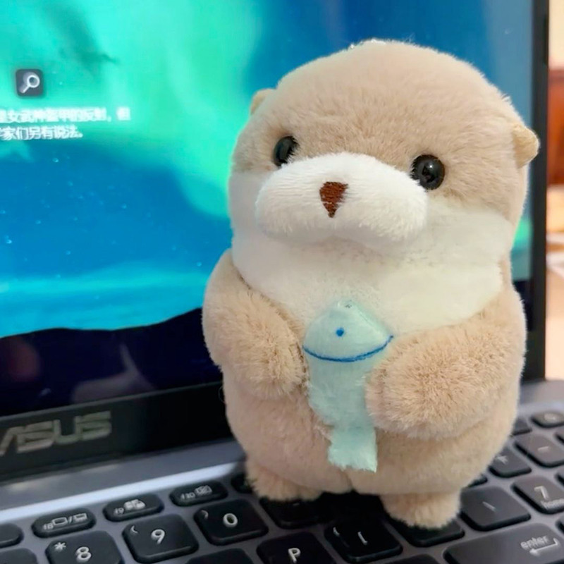 Cute Little Otter Keychain Plush Otters Doll Cartoon Holding Fish ...