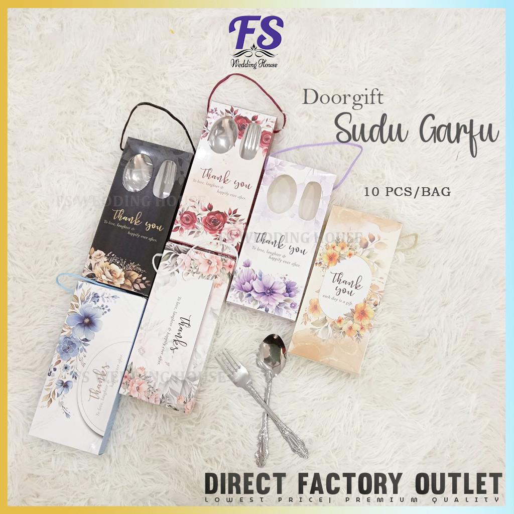 10SET SUDU GARFU SET DOORGIFT/WEDDING DOORGIFT/FORK AND SPOON/HADIAH ...