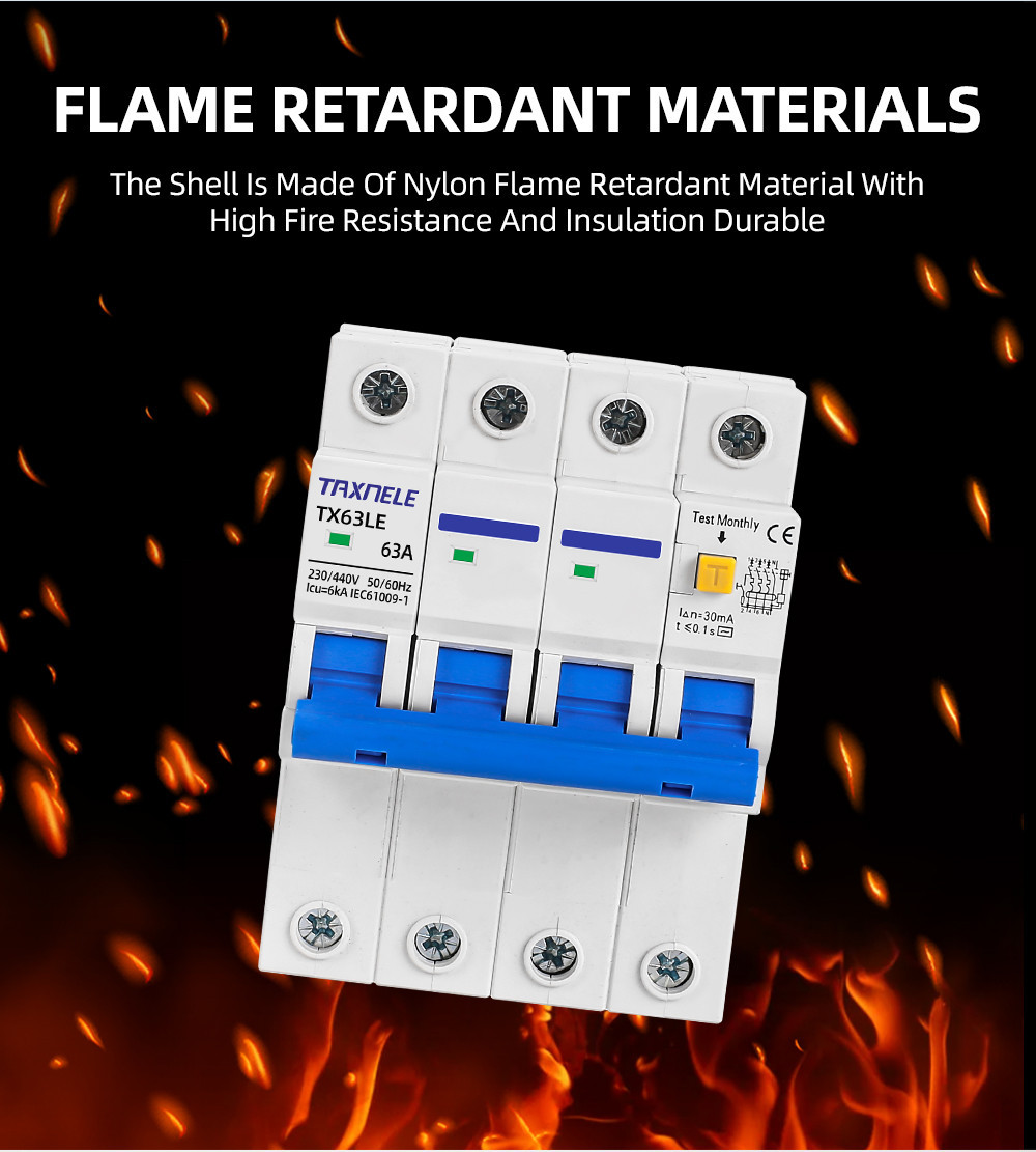TAXNELE RCBO 63A 380V 4P Circuit Breaker MCB 30mA Overload Short ...