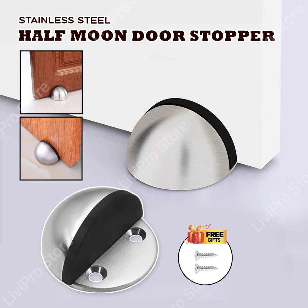 Half Moon Magnetic Door Stopper Stainless Steel Punching Floor Mounted ...