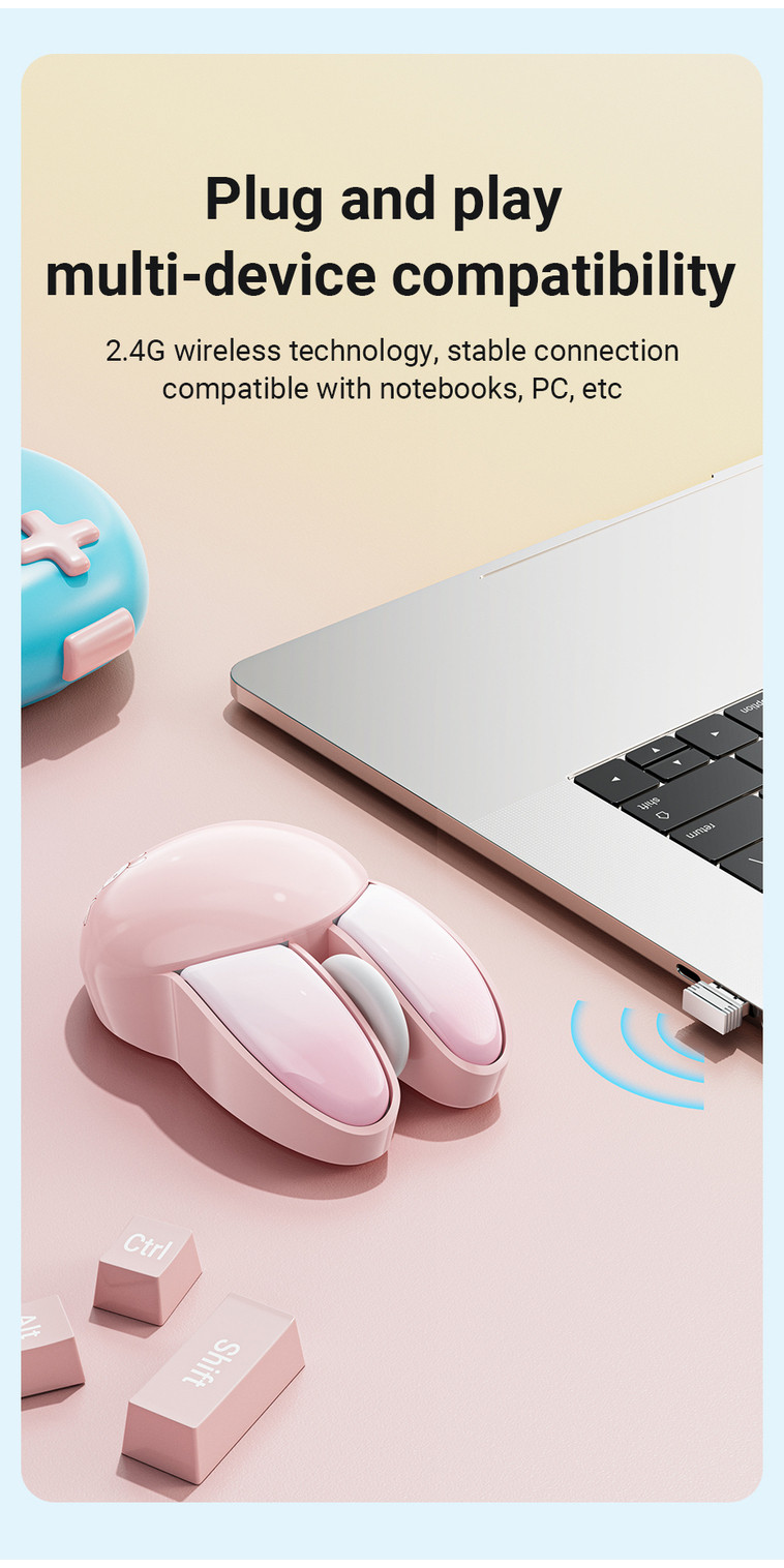 2.4G Cute Rabbit Wireless Mouse Bluetooth Mouse Ultra thin Mice Battery ...