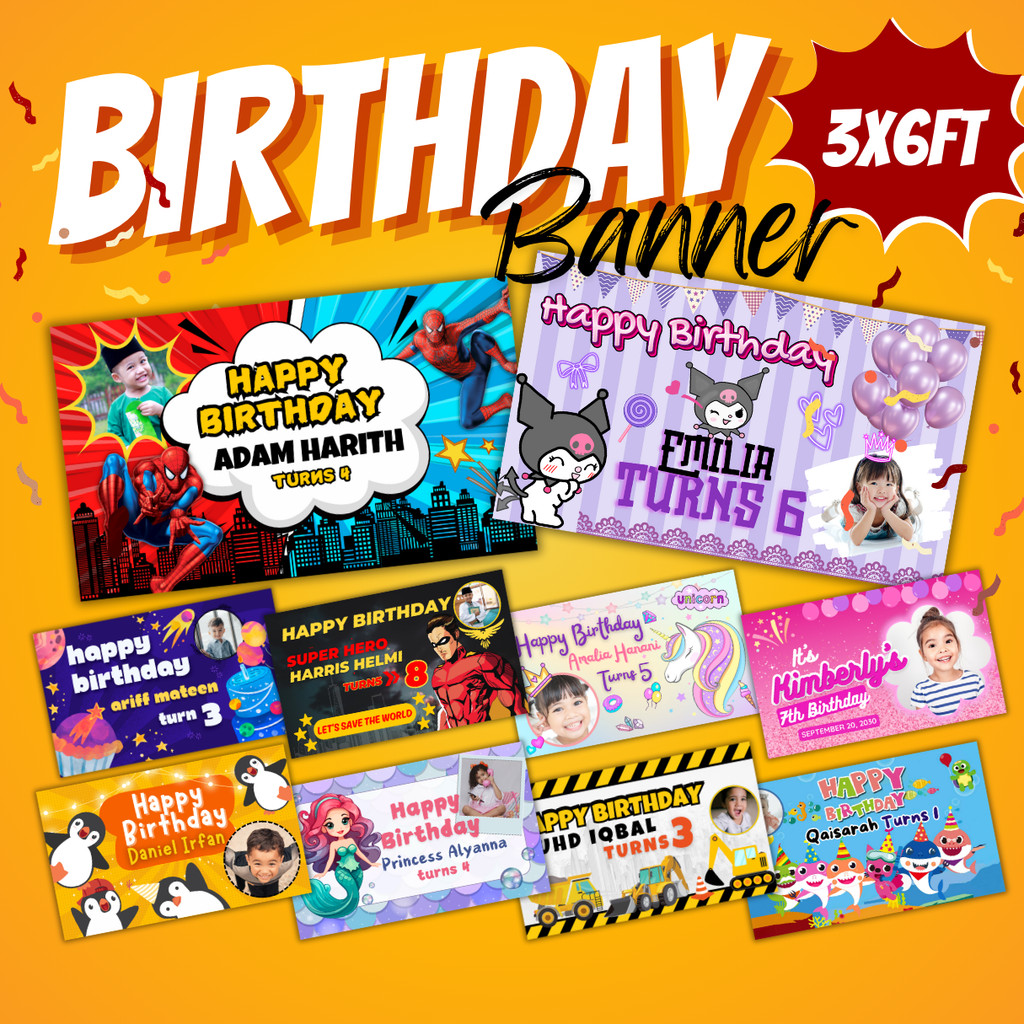 Happy Birthday banner backdrop party wall decoration sepanduk hari ...