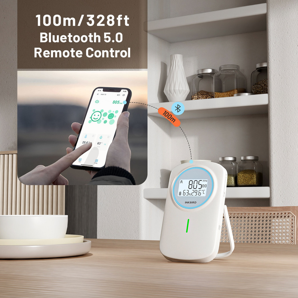 INKBIRD IAM-T2 Bluetooth Air Quality Monitor Indoor CO2 Temp Humidity Detector Smart Home Air ...