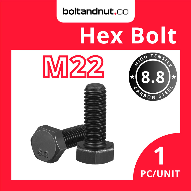 M22 Hex Bolt DIN933 | Grade 8.8 High-Tensile Steel | Black Oxide ...