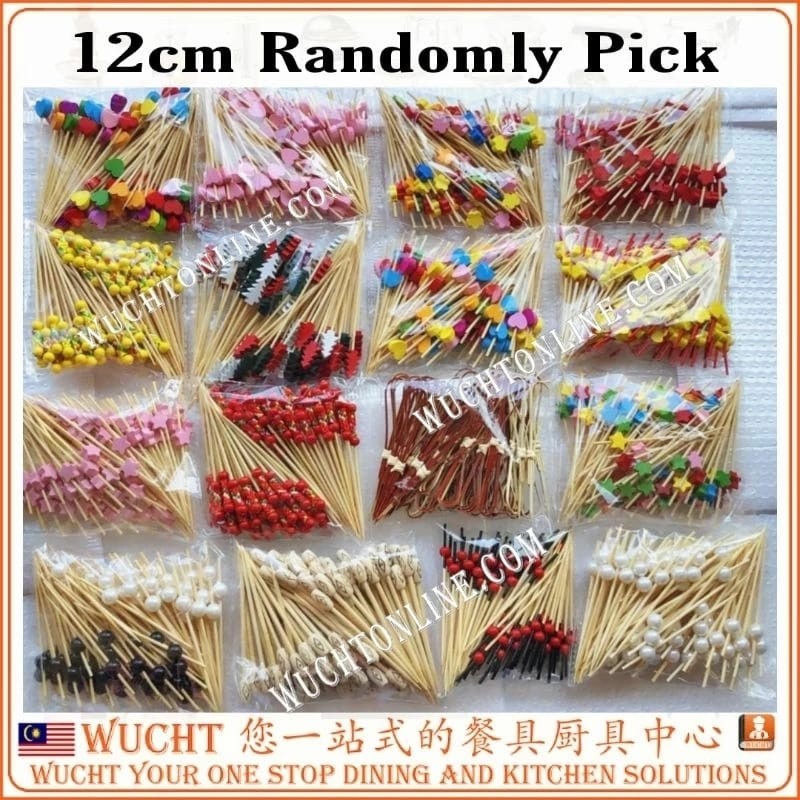 【WUCHT】100pcs x 12cm Natural Bamboo Party Cocktail Toothpick Stick ...