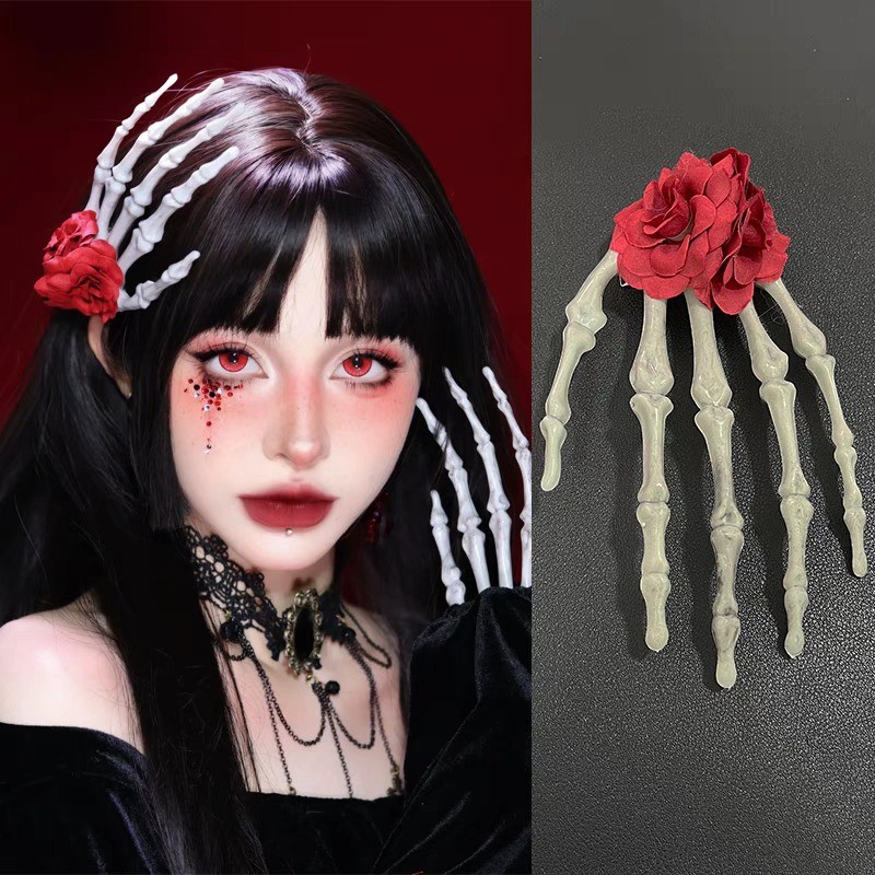 [Magpie] Halloween skeleton hand retro rose hairpin female cos little ...