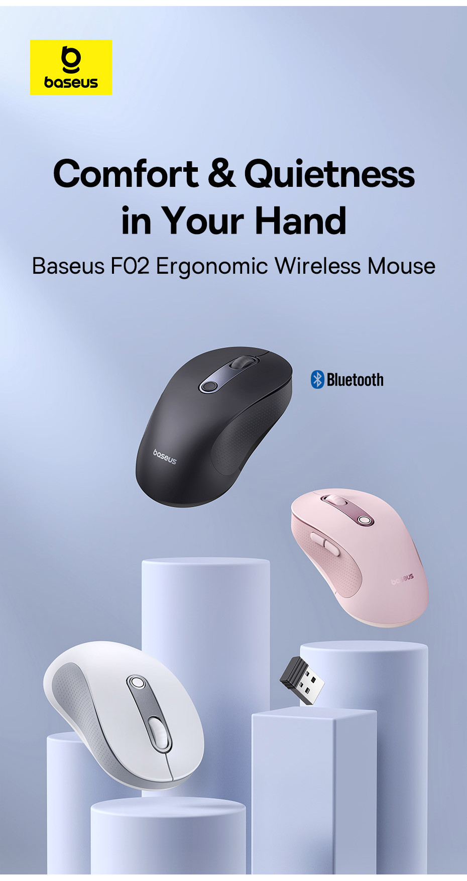 Baseus F02 Ergonomic Wireless Mouse Bluetooth 5.2 4000DPI Sensitivity ...