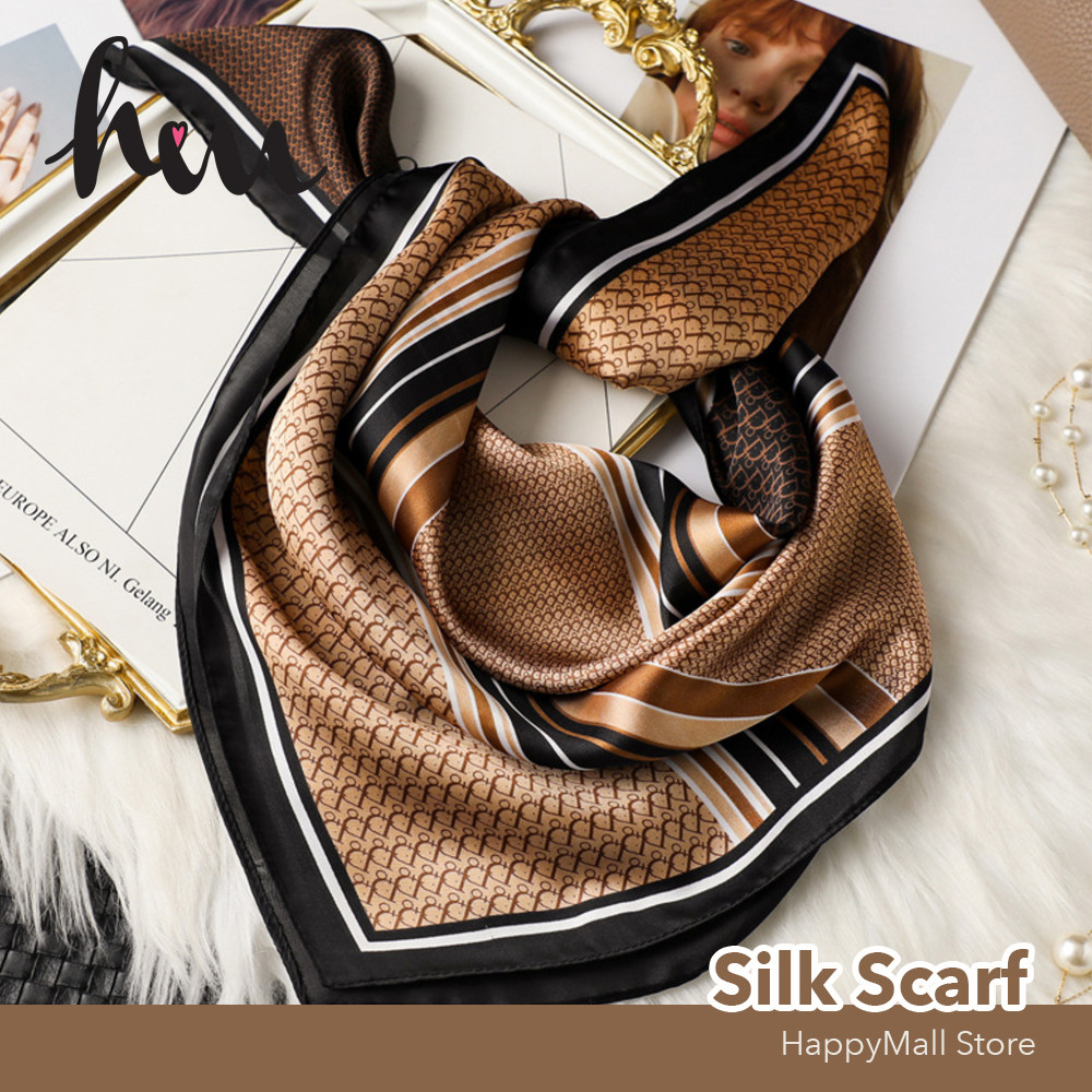 70 x 70cm HM Luxury Retro Women Silk Scarf Simple and Elegant Scarves ...