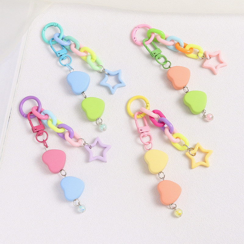 Colored Dopamine Star Heart Mixed Color Acrylic Chain Keychain Bag ...
