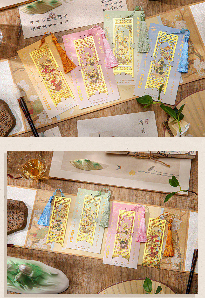Metal Bookmarks With Tassel Golden Hollow Bookmark Lotus Traditional ...