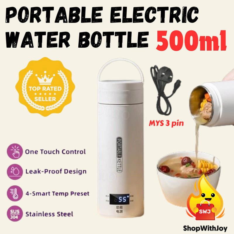 【ShopWithJoy】500ml Portable Electric Kettle Travel Mini Thermal Flask ...