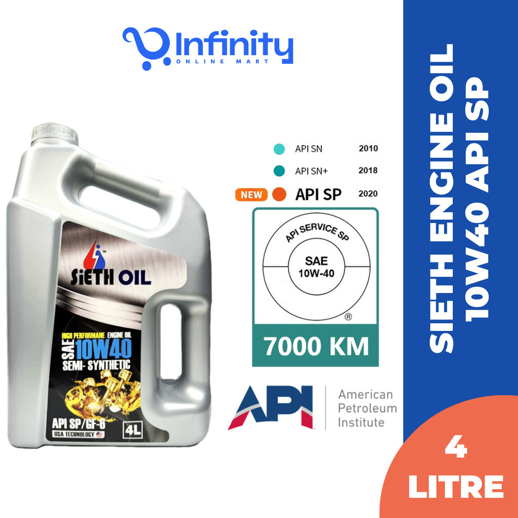Sieth 10W40 Sn 4L Semi Synthetic Engine Oil Api Sp For Perodua/ Proton ...