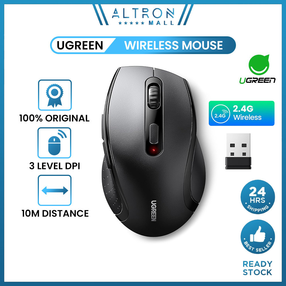 UGREEN Wireless Ergonomic Mouse 6 Buttons 3 Level DPI Setting 1600 DPI ...