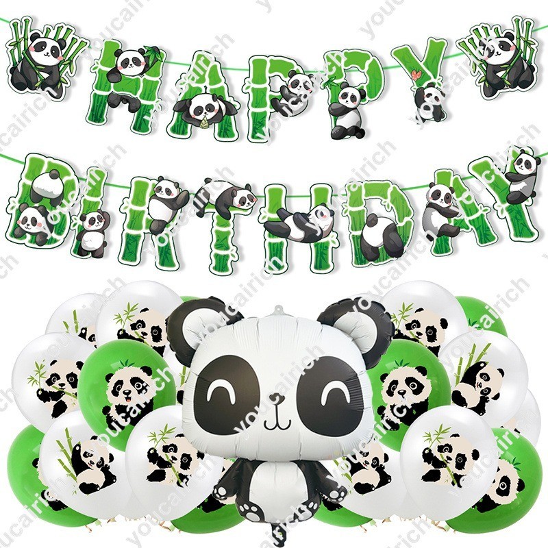 Panda theme party decoration babybus birthday banner balloon cake ...