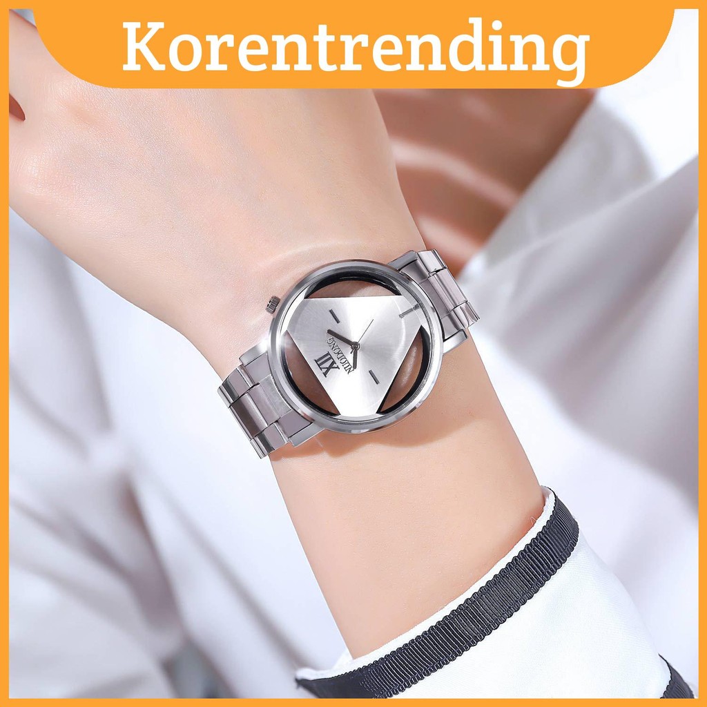 Elegant Hollow Triangle Watch With Stainless Steel Band Mirror And ...