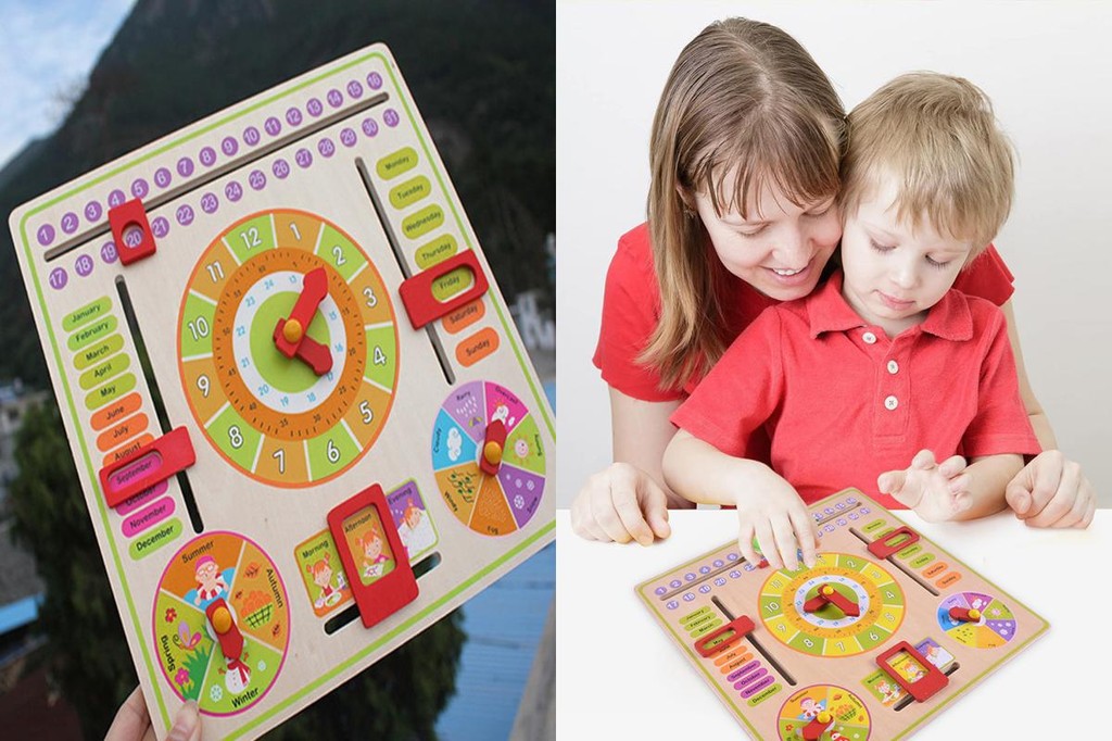 ZNCE_ Educational Wooden Clock Kids Time Learning Tool Wooden Clock Toy ...