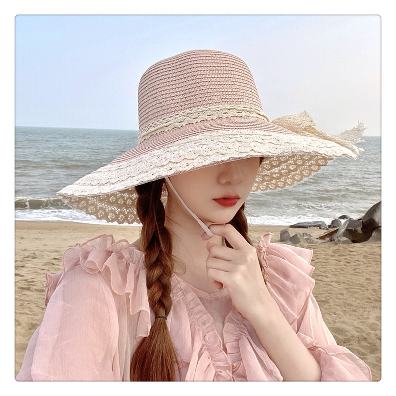 Summer Female Sweet Lace Streamer Straw Seaside Vacation Beach Outing ...