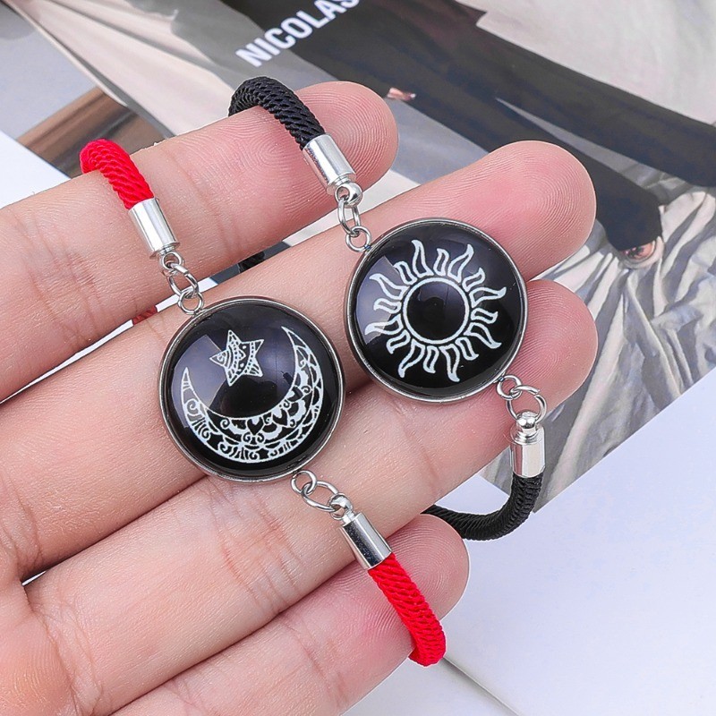 2Pcs Black Red Stainless Steel Rust Resistance Adjustable Bracelet ...