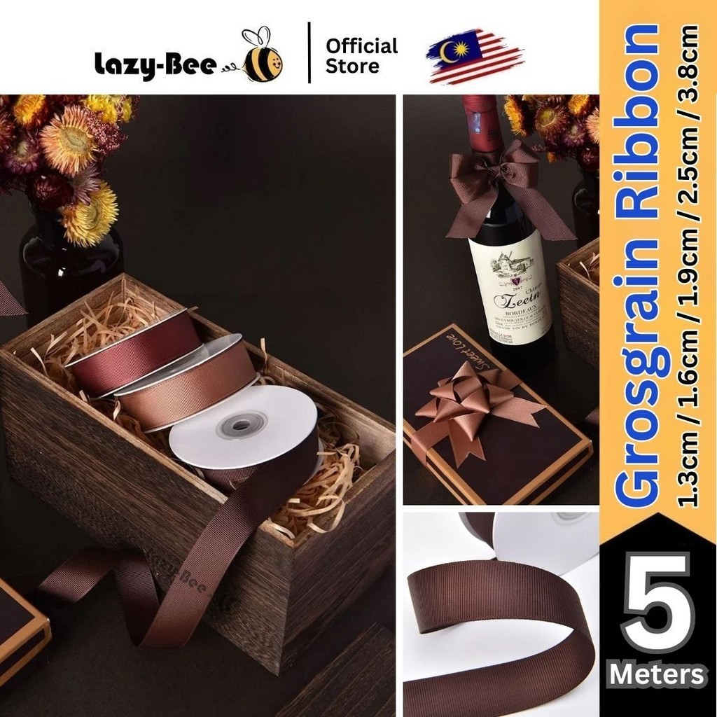 LAZY BEE 5 meter Golden Brown Rust Copper Grosgrain Ribbon Reben Door ...