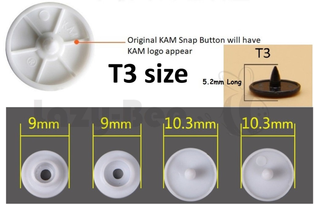 LAZY BEE 50 Sets 200 pieces T3 KAM Snap Button Plastic Buttons KAM ...
