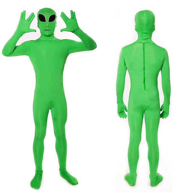 Kids Adult Cosplay Costume Zentai Jumpsuits Green ET Alien Mascot ...