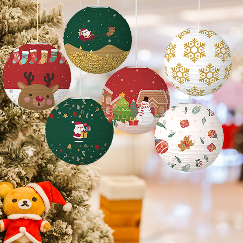 Colorful Christmas Lantern Round Shape Paper Lanterns Creative Festival ...