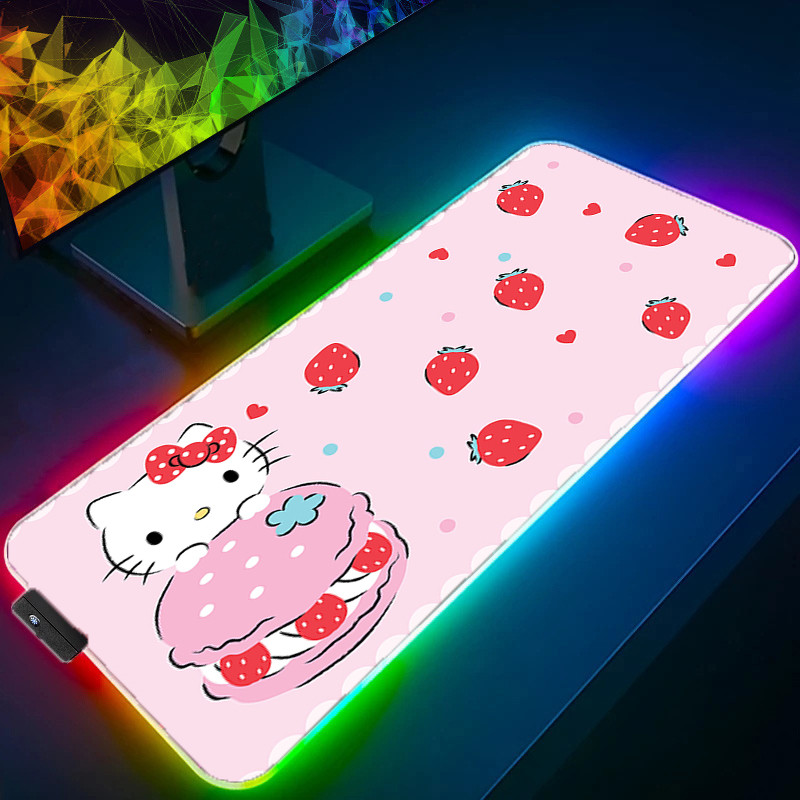 RGB LED Mouse Pad Pattern Hello Kitty Locking Edge MousePad Large Mouse ...